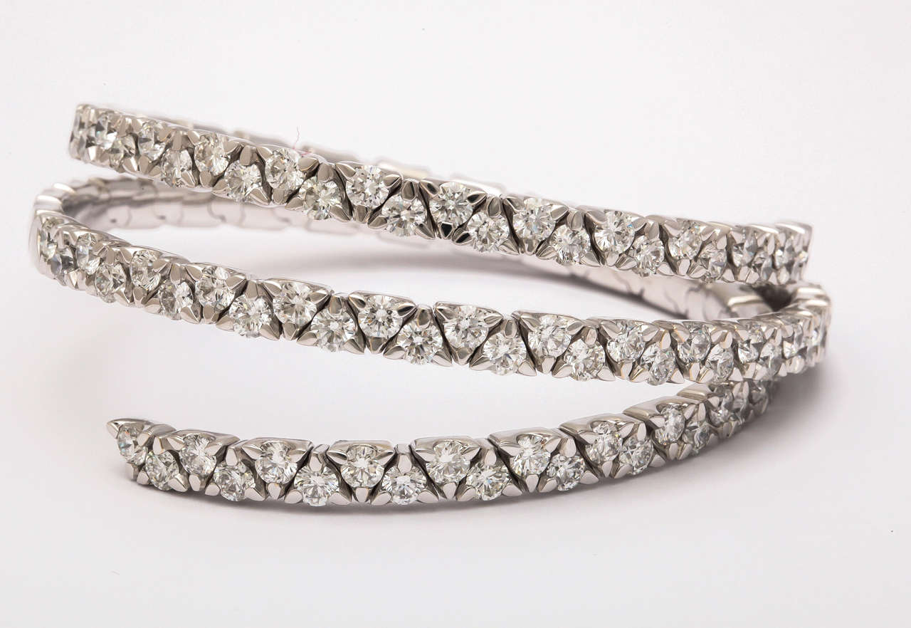 Diamond White Gold Spring Bangle Bracelet For Sale at 1stDibs | gold ...