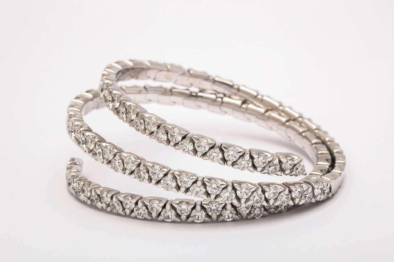 Diamond White Gold Spring Bangle Bracelet For Sale at 1stDibs | gold ...