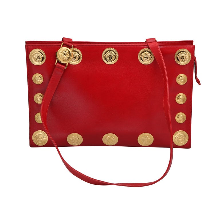 Gianni Versace Couture Red Large Tote Bag with Medusas at 1stDibs