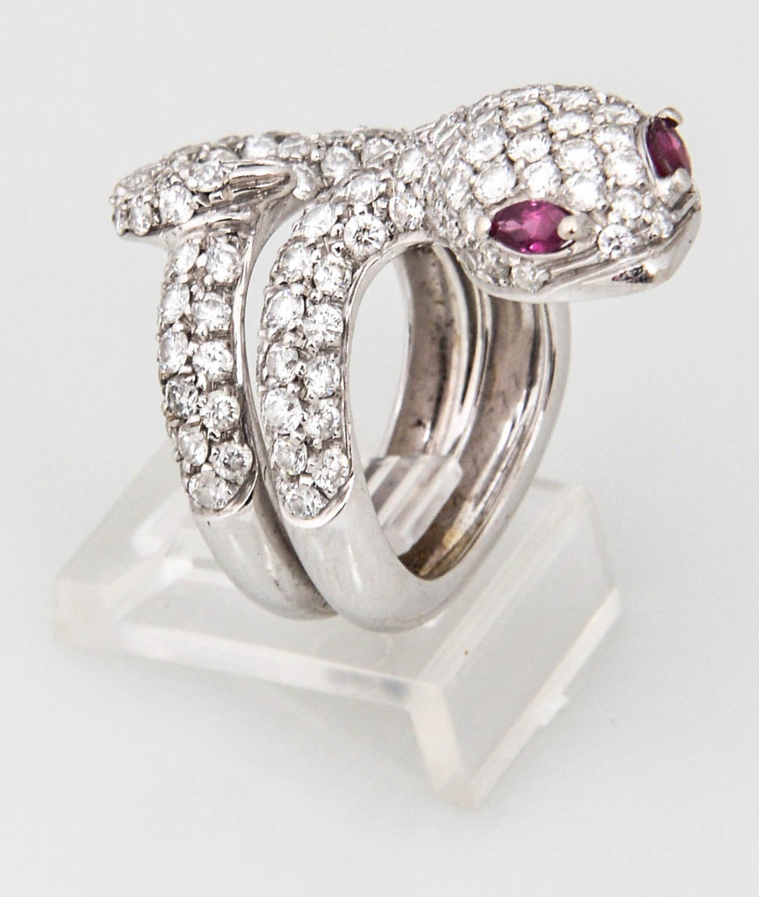 Impressive Ruby Pave Diamond Gold Snake Ring at 1stDibs