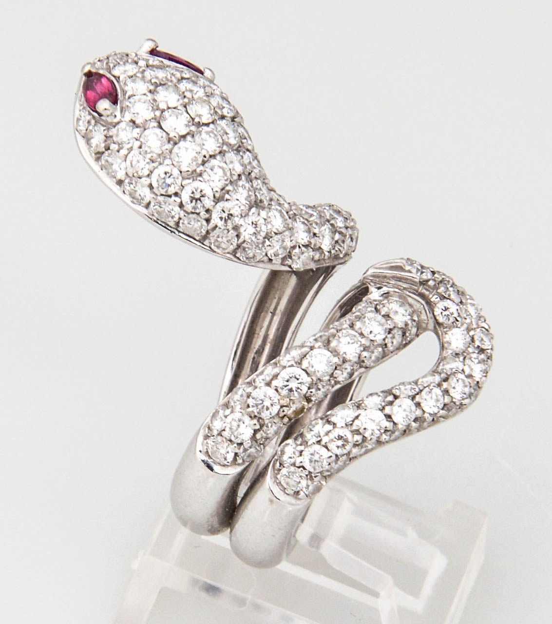 Impressive Ruby Pave Diamond Gold Snake Ring at 1stDibs