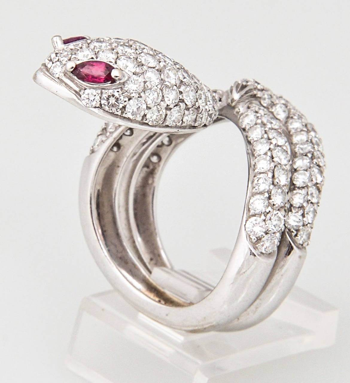 Impressive Ruby Pave Diamond Gold Snake Ring at 1stDibs