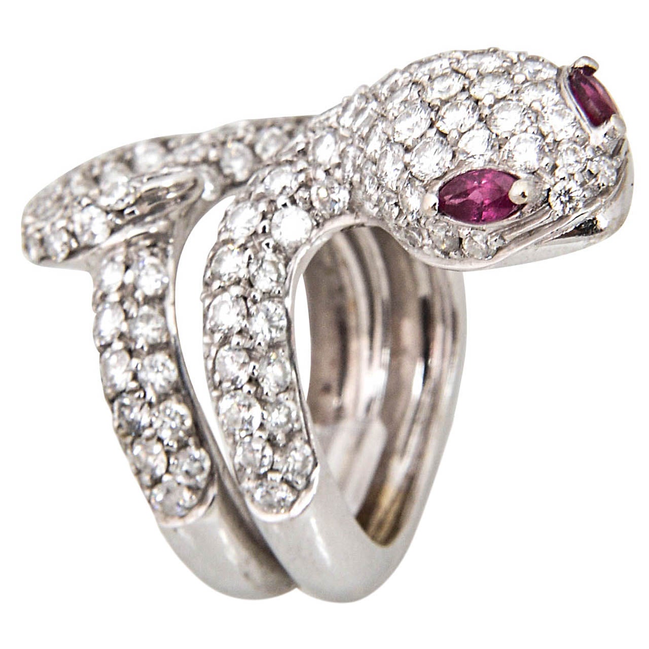 Impressive Ruby Pave Diamond Gold Snake Ring at 1stDibs