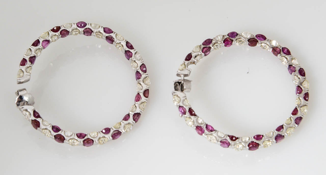Large Ruby Diamond White Gold Hoops For Sale (Free Shipping) at 1stDibs