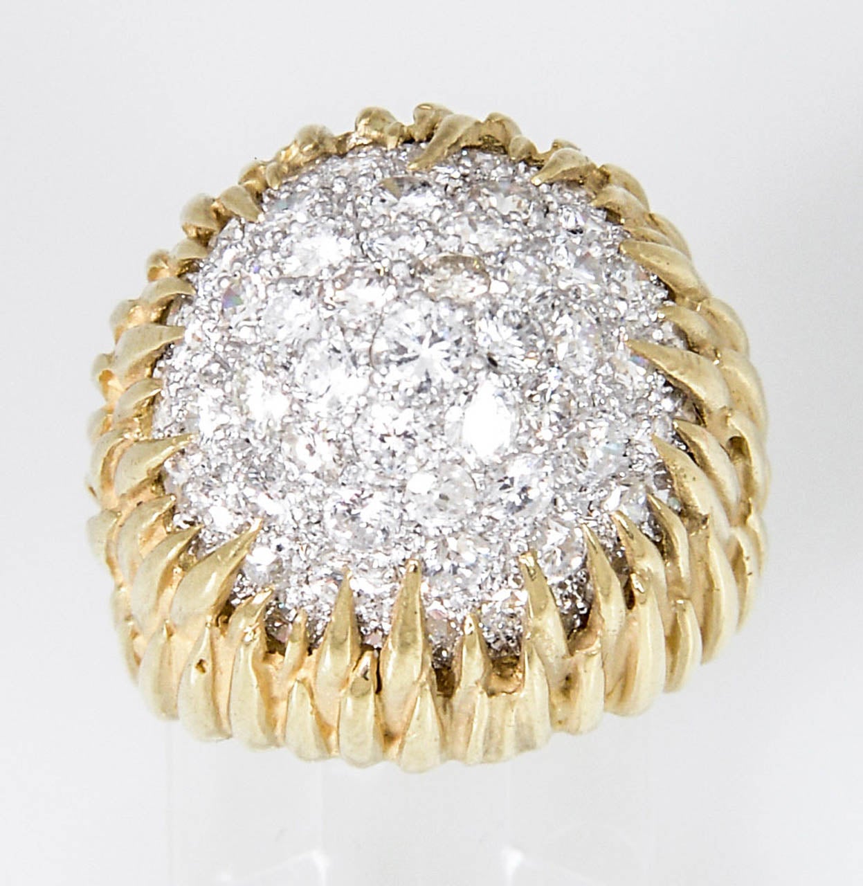 1960s-1970s Pave Diamond Gold Floral Design Dome Ring at 1stDibs