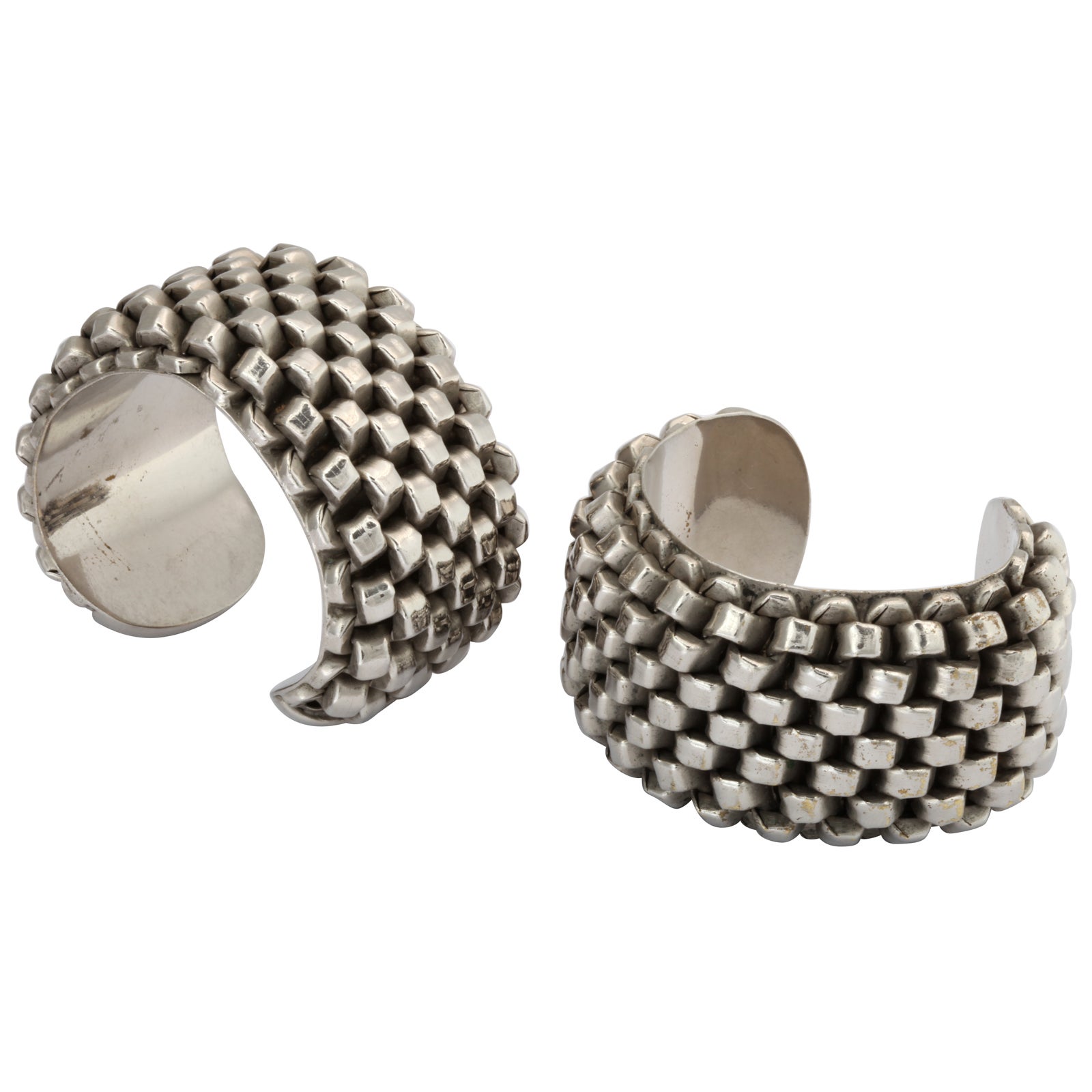 Pair of "Machine Age" Silver-Plated Bangles For Sale at 1stDibs