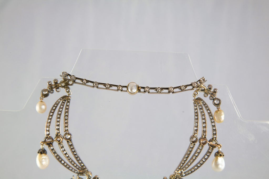 AGTA Certified Natural Pearl, 14.86 Carat Diamond Victorian Gold Silver ...