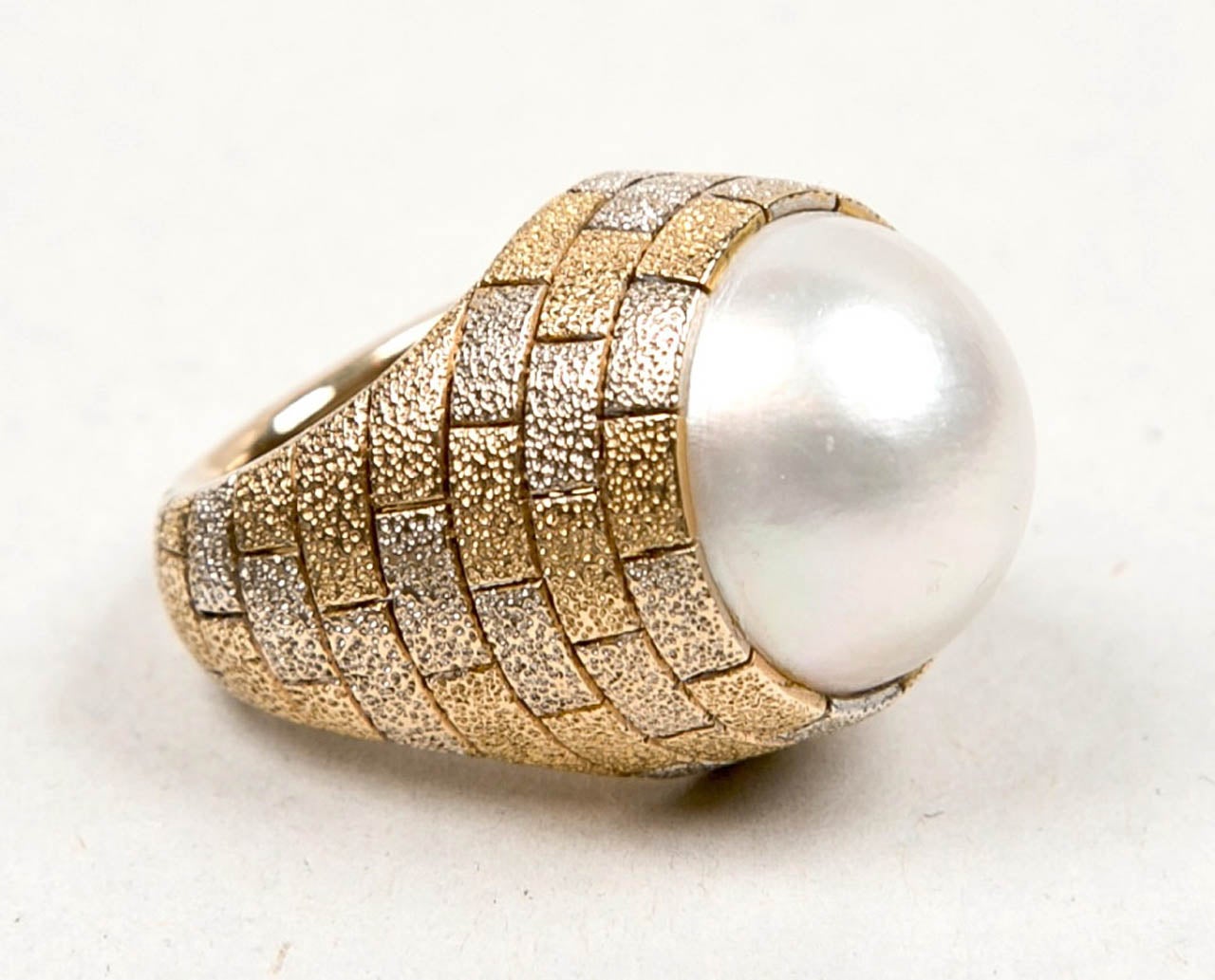 1960's Dome Pearl Two Color Gold Ring For Sale at 1stDibs