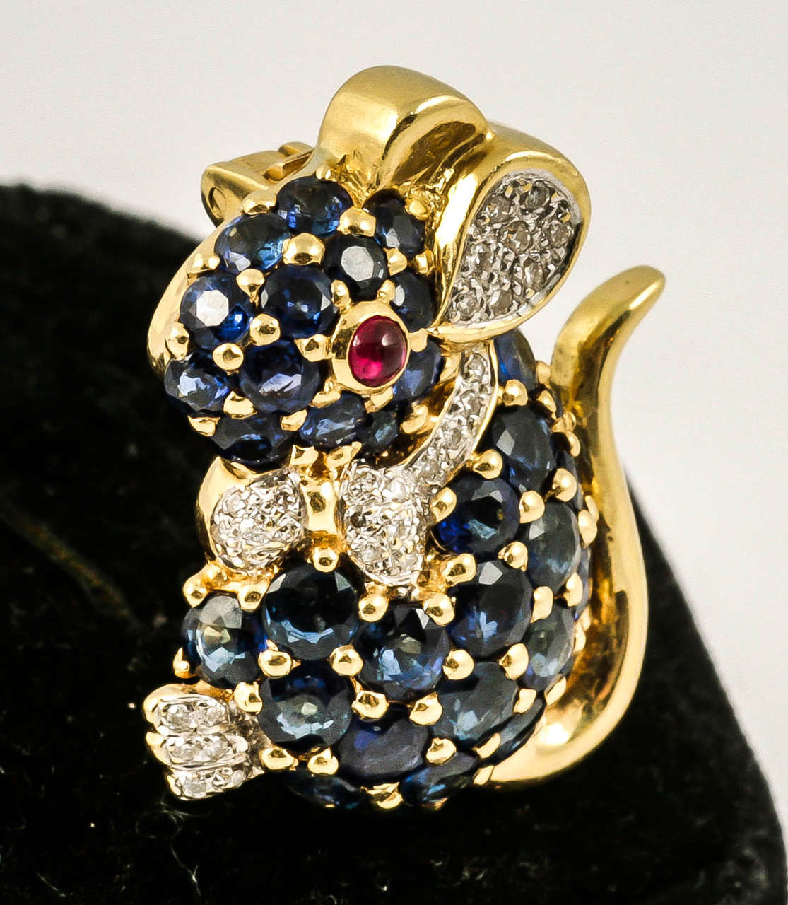 Sapphire Diamond Gold Mouse Brooch For Sale at 1stDibs
