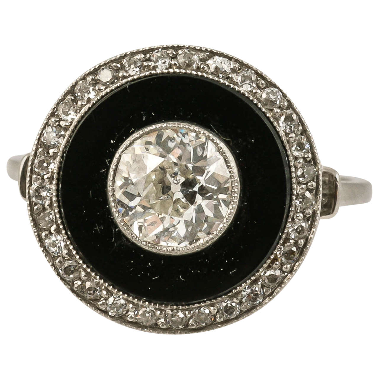 Art Deco Onyx Diamond Platinum Ring For Sale at 1stDibs