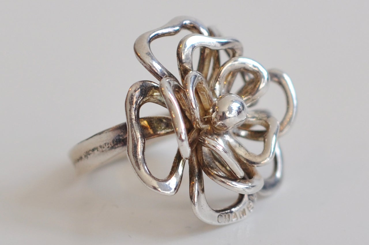Sterling Silver Floral Ring by Chanel at 1stDibs