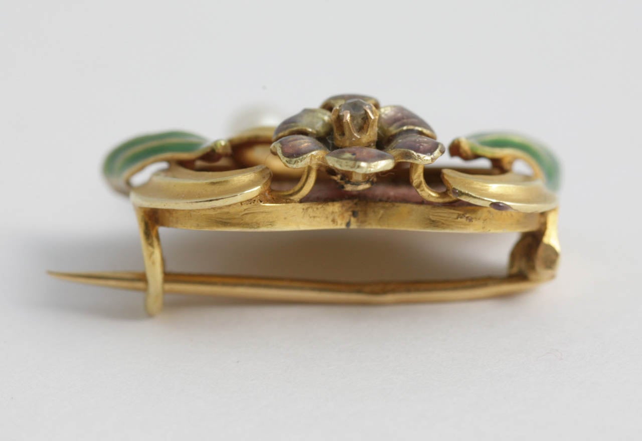 Enamel Flower Brooch For Sale at 1stDibs