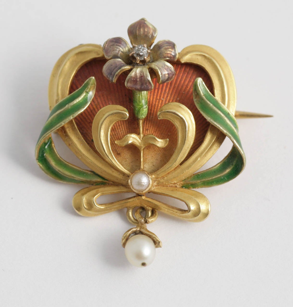 Enamel Flower Brooch For Sale at 1stDibs
