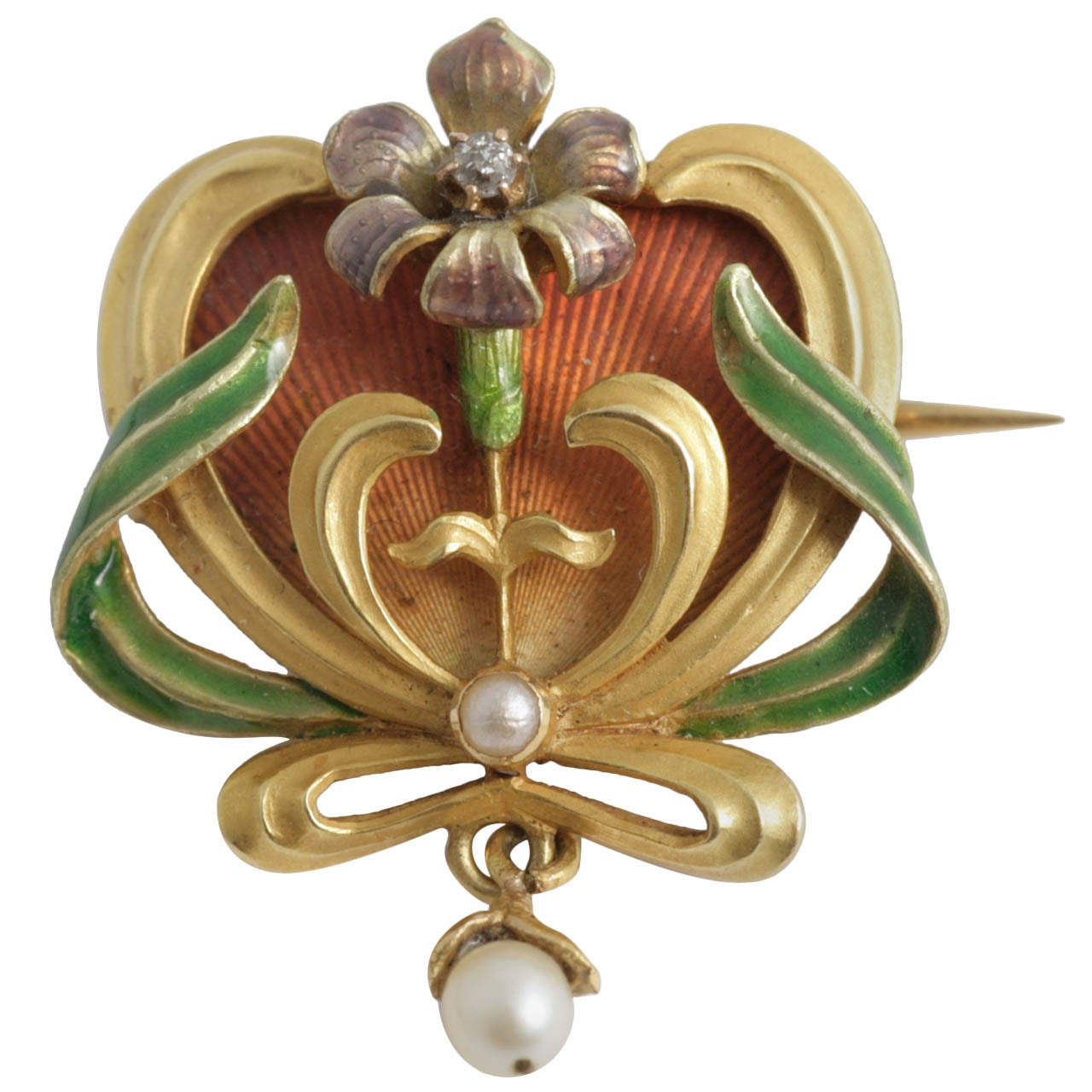 Enamel Flower Brooch For Sale at 1stDibs