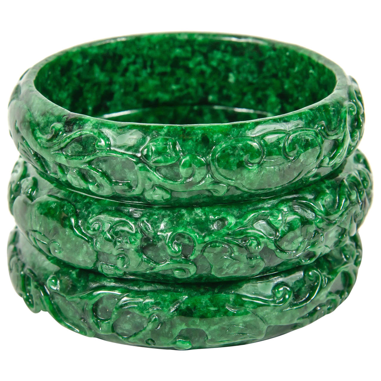 Classic Set of Three Hand Carved Chinese Hardstone Bracelets with ...