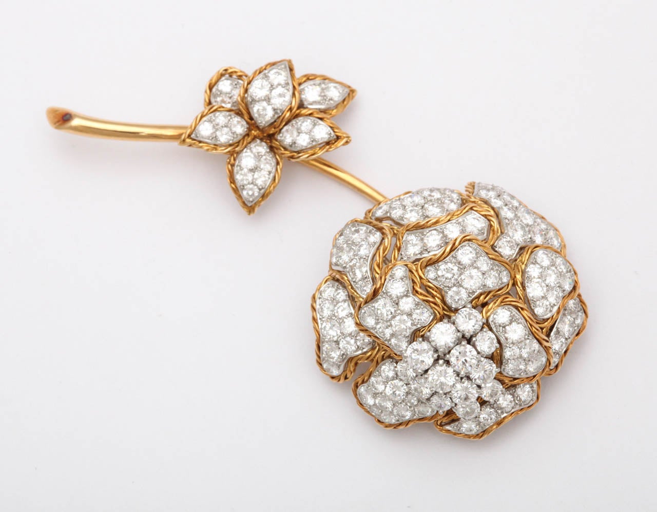Van Cleef and Arpels VCA Diamond Gold Flower Pin Brooch at 1stDibs