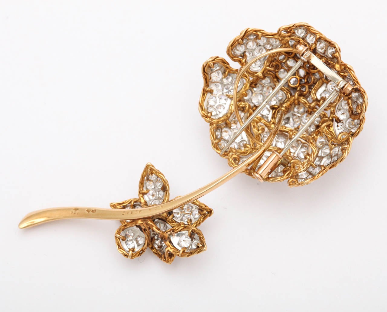 Van Cleef and Arpels VCA Diamond Gold Flower Pin Brooch at 1stDibs