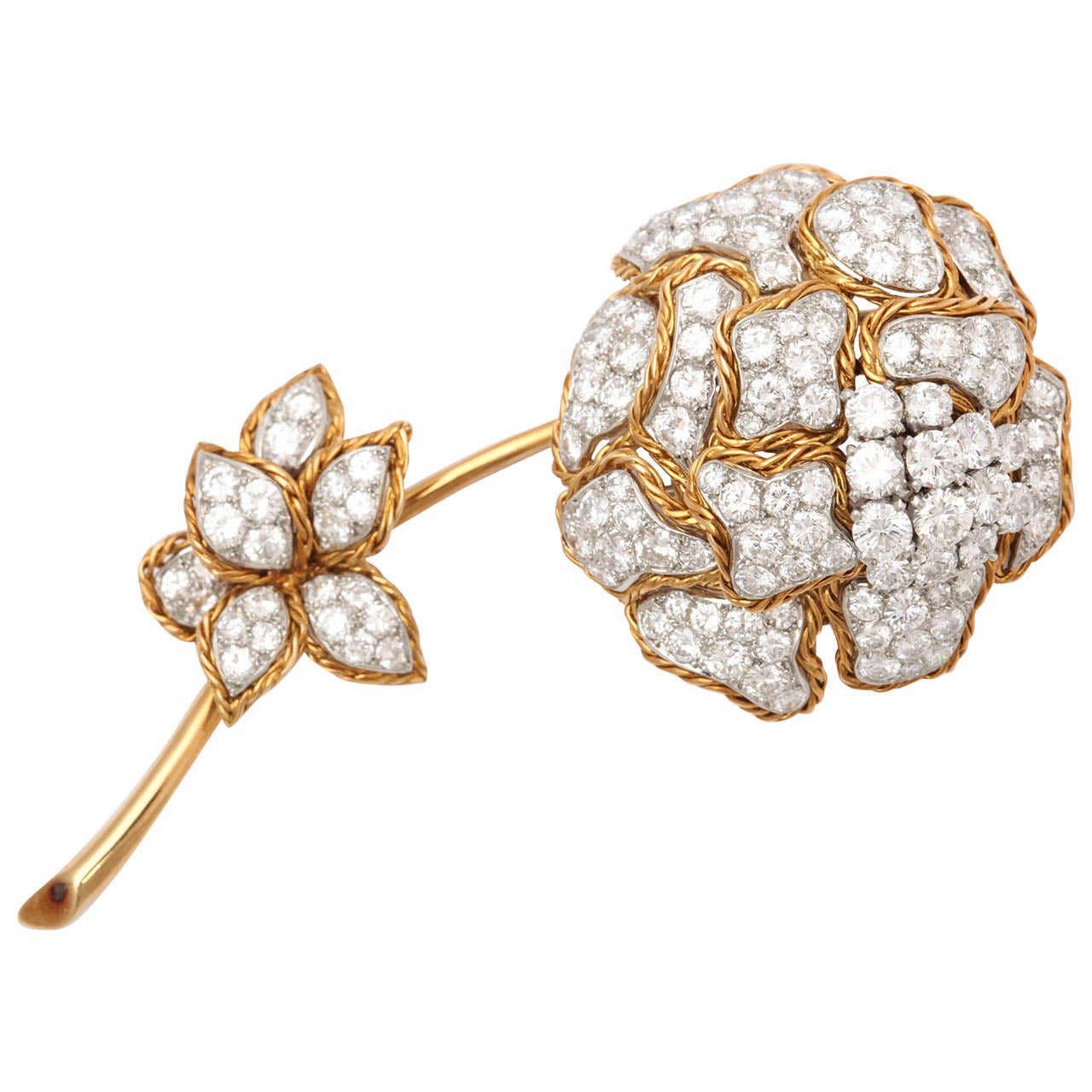 Van Cleef and Arpels VCA Diamond Gold Flower Pin Brooch at 1stDibs