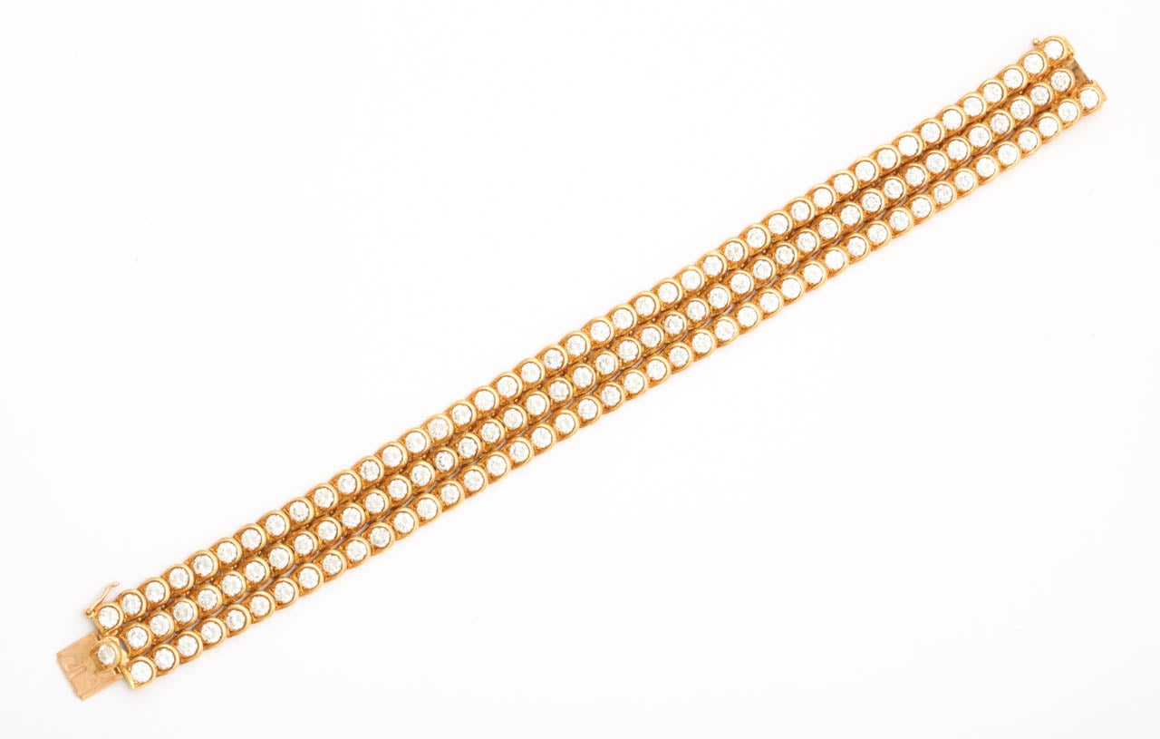 Van Cleef and Arpels VCA Gold Three Row Diamond Bracelet at 1stDibs