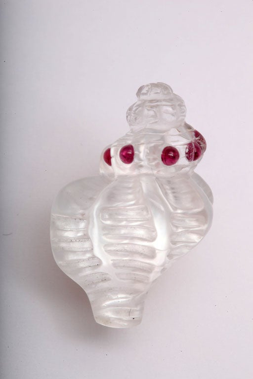 Hand-Carved Rock Crystal Shell Earrings with Garnet Accents For Sale at ...