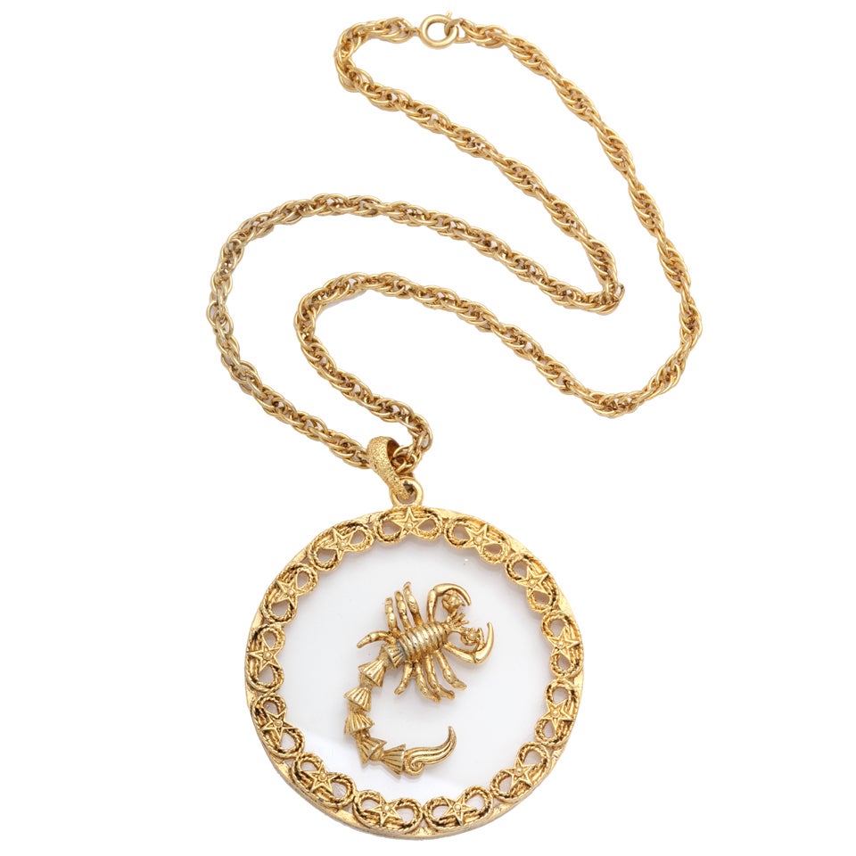 Scorpio and Lucite Pendant Necklace at 1stDibs