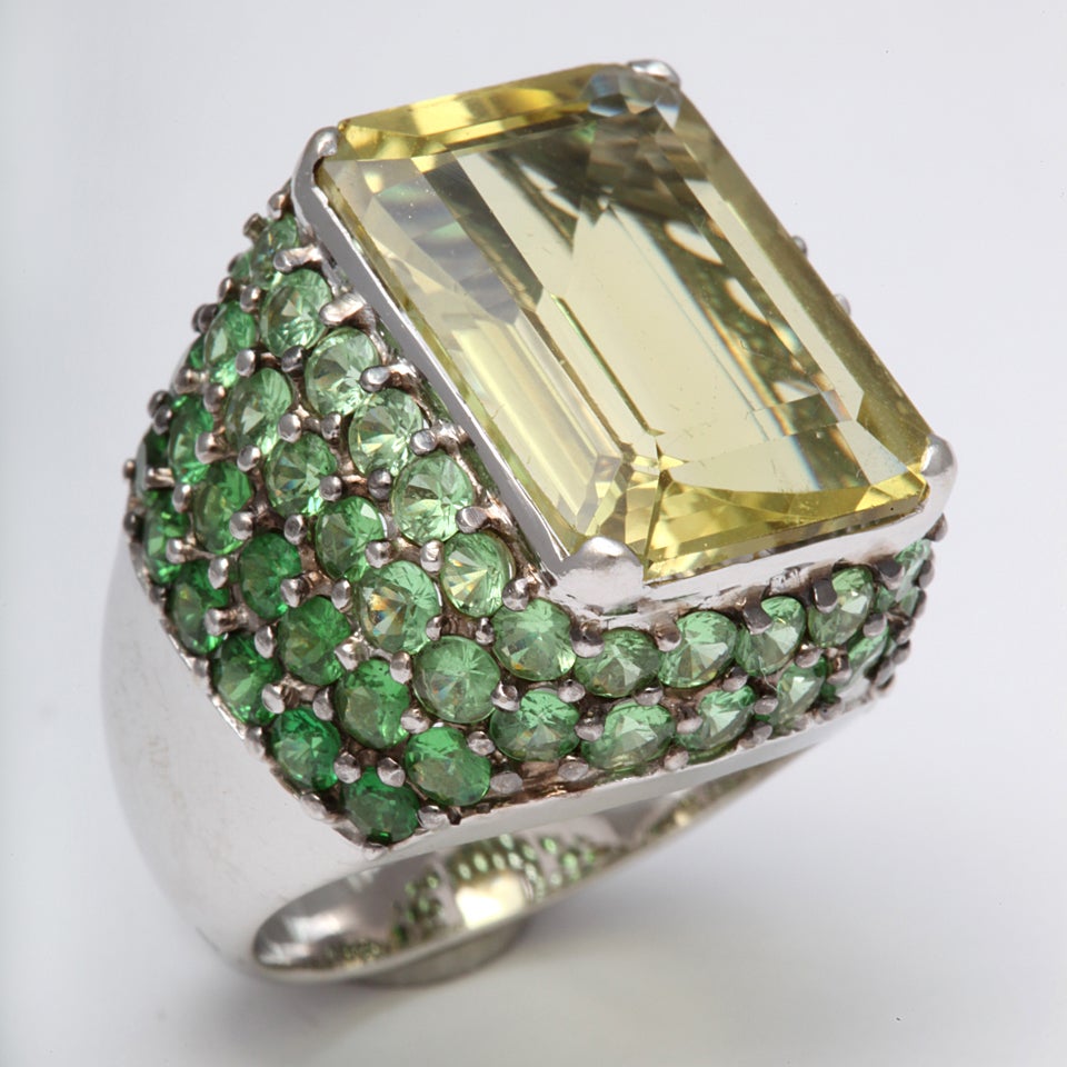 LEMON CITRINE and GRADED TSAVORITE RING For Sale at 1stDibs | lemon ...