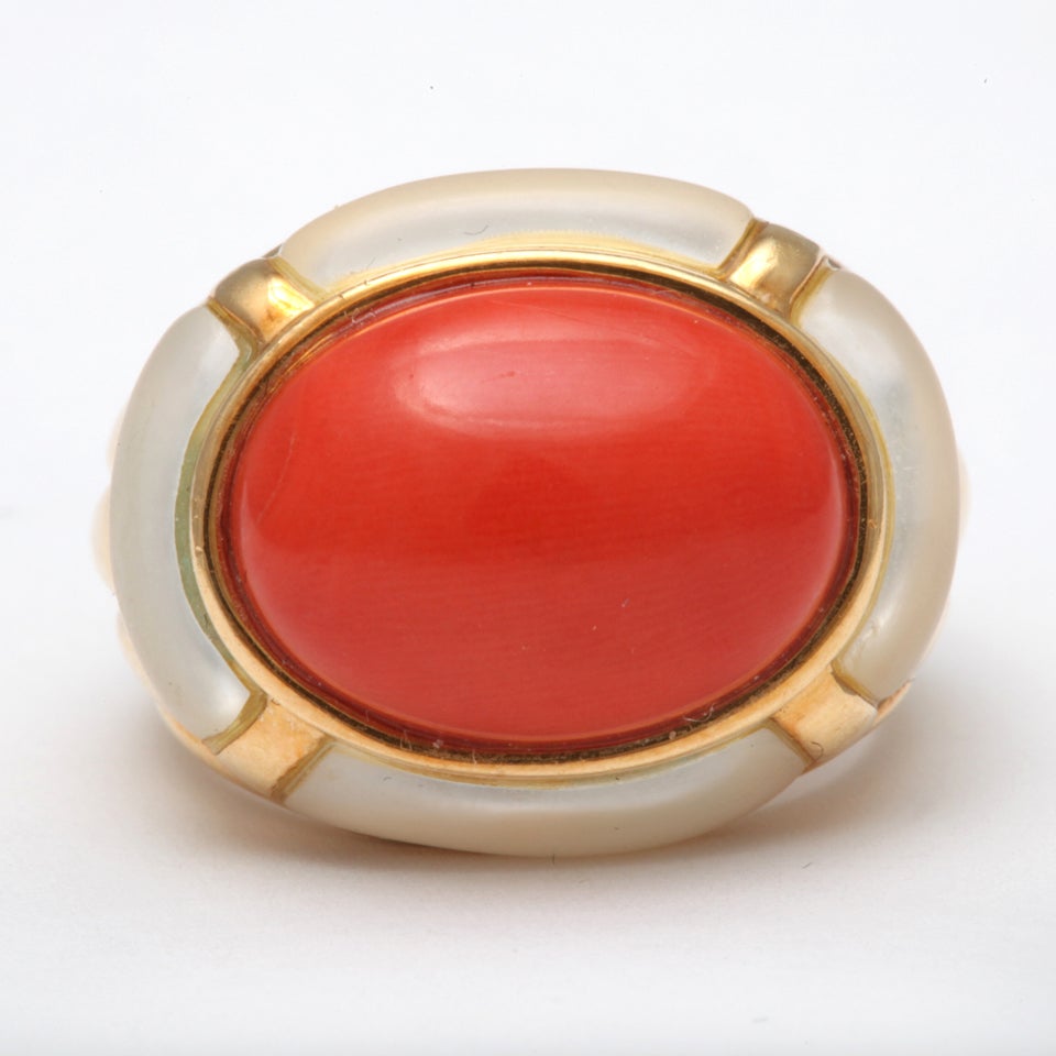 CORAL and MOTHER OF PEARL RING at 1stDibs