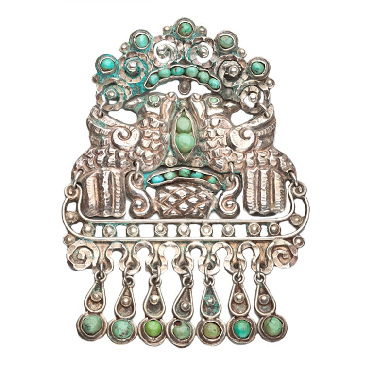 MATILDE POULAT Sterling and Turquoise Brooch ( 1940's) For Sale at 1stDibs