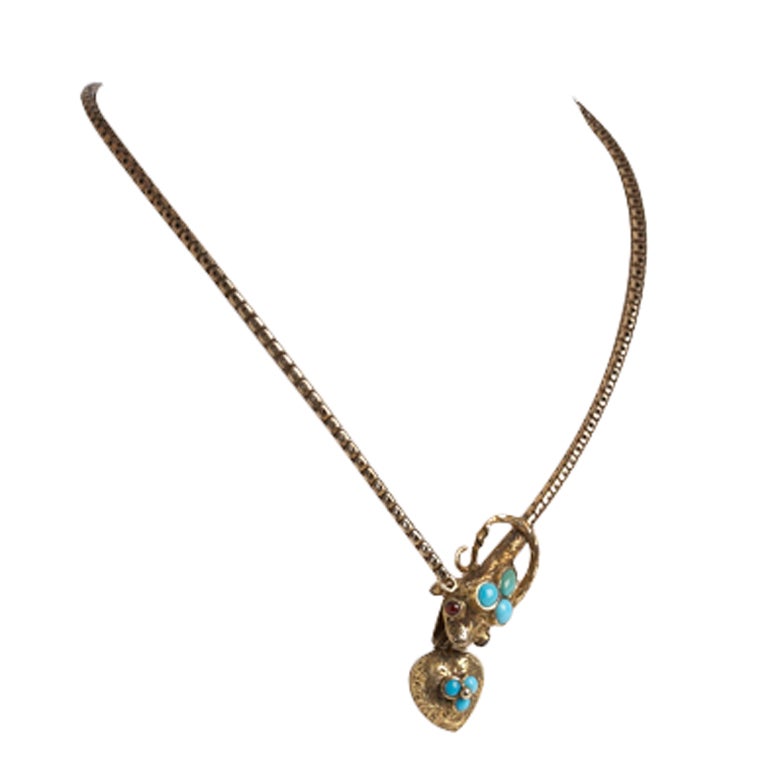 Gold, Turquoise, and Ruby Snake Necklace at 1stDibs