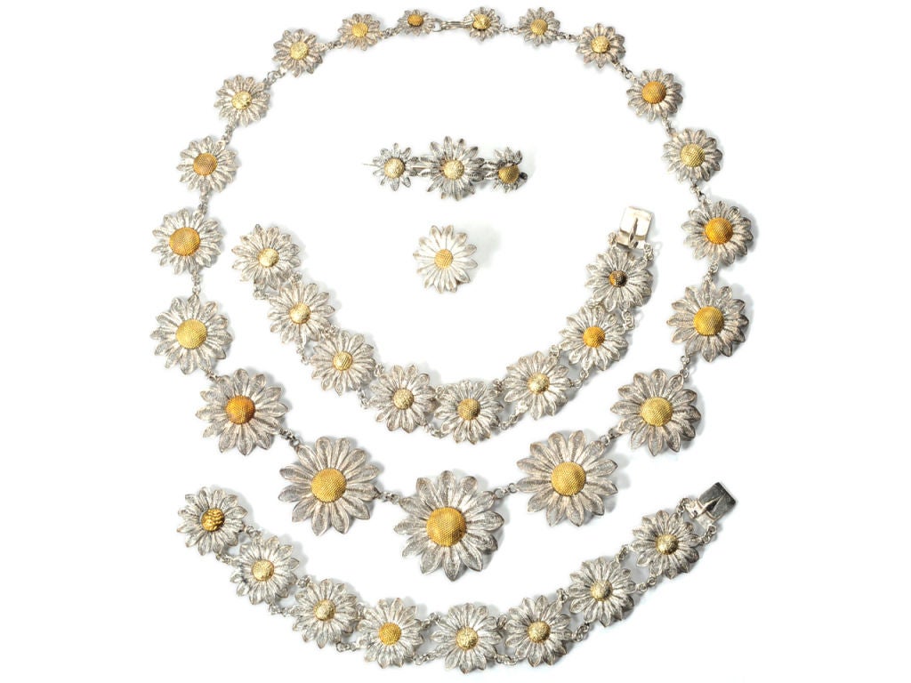 Antique Daisies: 19th C. Silver Filigree Parure at 1stDibs