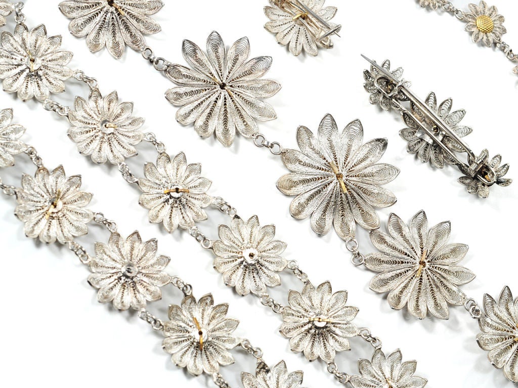 Antique Daisies: 19th C. Silver Filigree Parure at 1stDibs