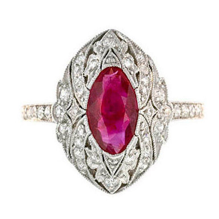 Edwardian Platinum Ruby and Diamond Ring at 1stDibs