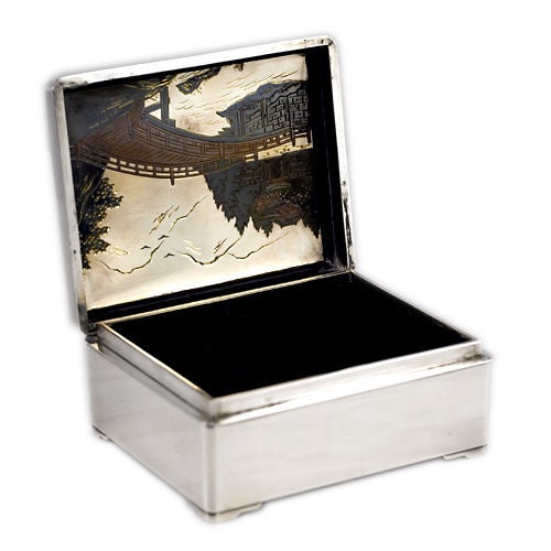 Mixed Metal Japanese Silver Box Depicting Shinto Shrine at 1stDibs