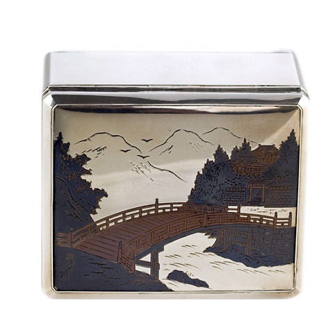 Mixed Metal Japanese Silver Box Depicting Shinto Shrine at 1stDibs