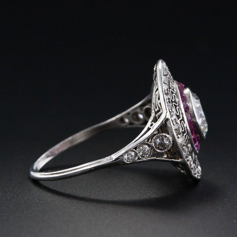 .90 Carat Diamond and Ruby Art Deco Ring For Sale at 1stDibs
