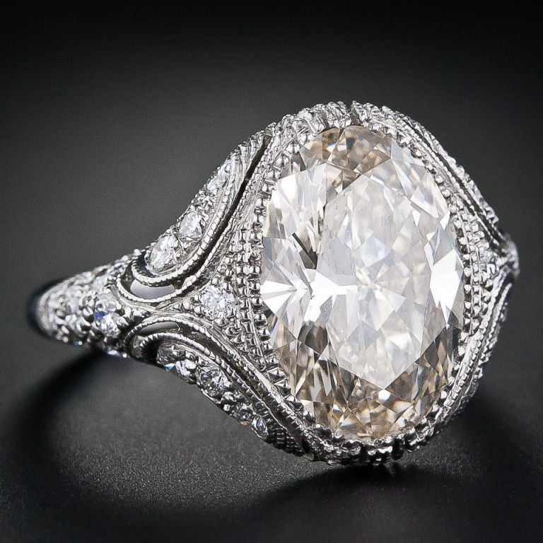 Vintage Style 4.44 Carat Oval Diamond Engagement Ring at 1stDibs