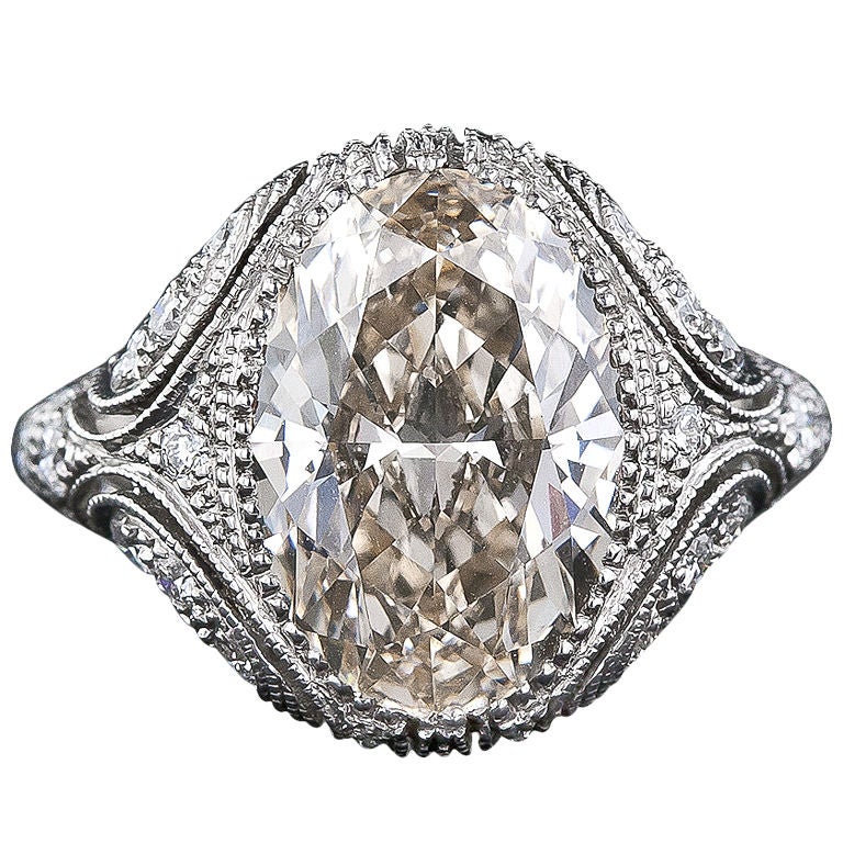Vintage Style 4.44 Carat Oval Diamond Engagement Ring at 1stDibs