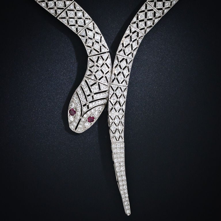 Diamond and Platinum Serpent Necklace at 1stDibs