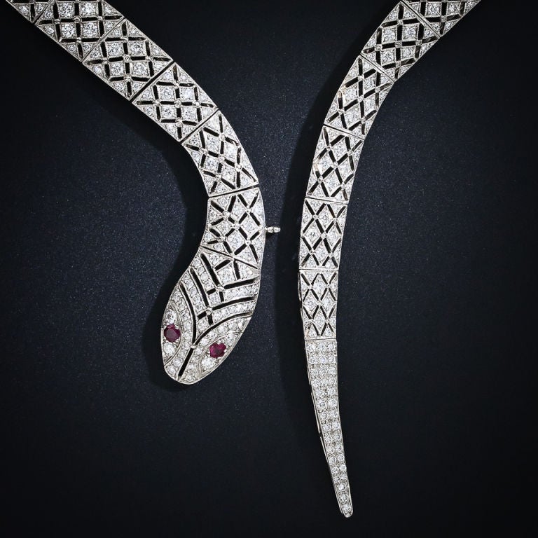 Diamond and Platinum Serpent Necklace at 1stDibs