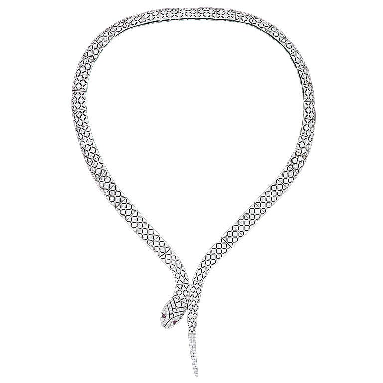 Diamond and Platinum Serpent Necklace at 1stDibs
