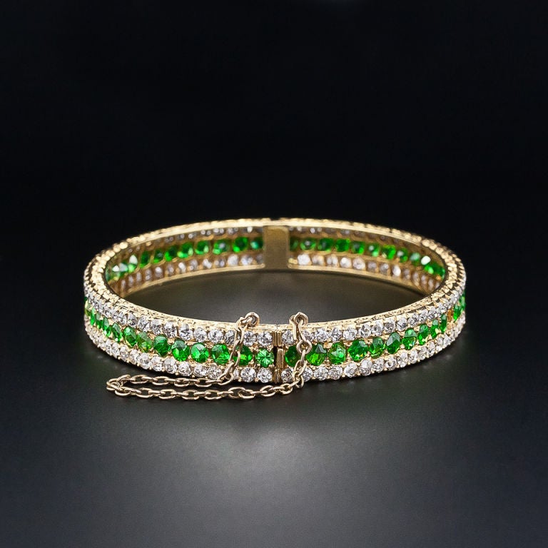 Antique Demantoid Garnet and Diamond Bangle Bracelet For Sale at 1stDibs