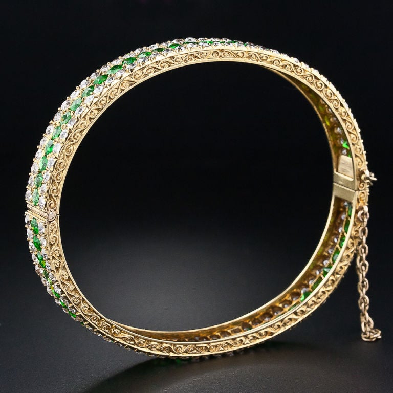 Antique Demantoid Garnet and Diamond Bangle Bracelet For Sale at 1stDibs