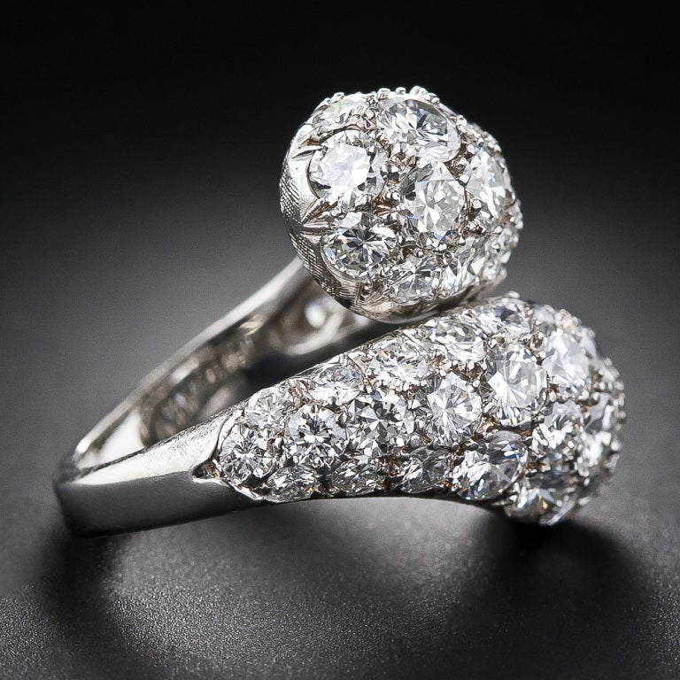 Platinum Pave Diamond Bypass Ring For Sale at 1stDibs