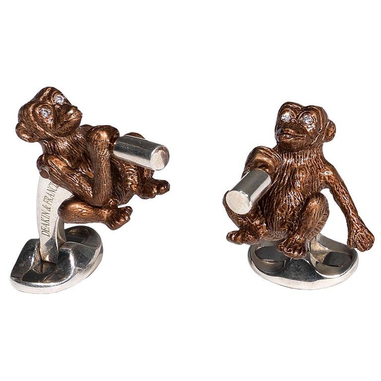 DEAKIN and FRANCIS Diamond Silver Monkey Cufflinks at 1stDibs