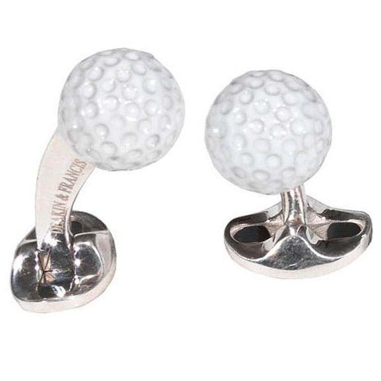 Silver and Enamel Golf Ball Cufflinks by DEAKIN and FRANCIS For Sale at ...