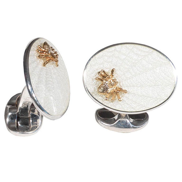 Silver and Enamel Spider cufflinks by DEAKIN and FRANCIS at 1stDibs