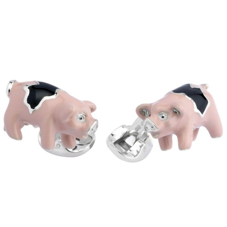 Deakin and Francis Silver Pig Cufflinks For Sale at 1stDibs