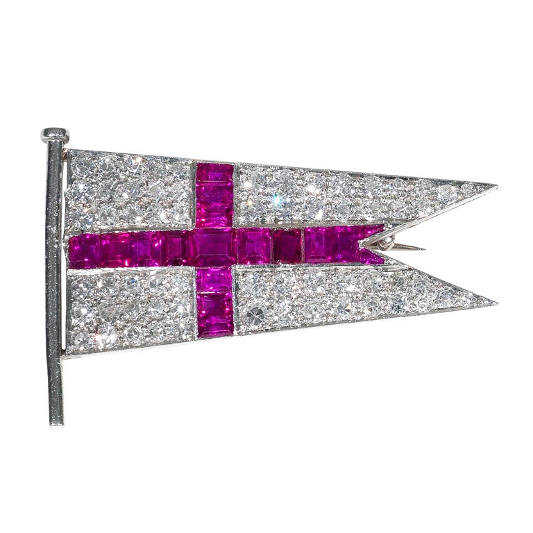 A Diamond And Ruby Flag Brooch, 1920circa at 1stDibs