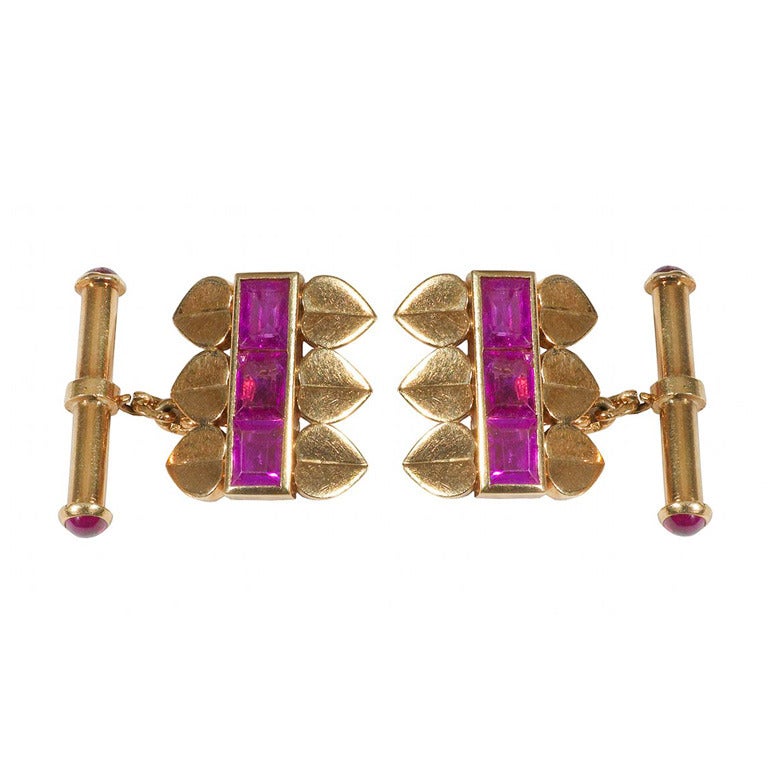 Pair of Art Deco Gold and ruby cufflinks at 1stDibs