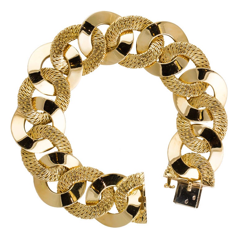 George L'Enfant French 1960's Gold Braided Curb Link Bracelet at 1stDibs